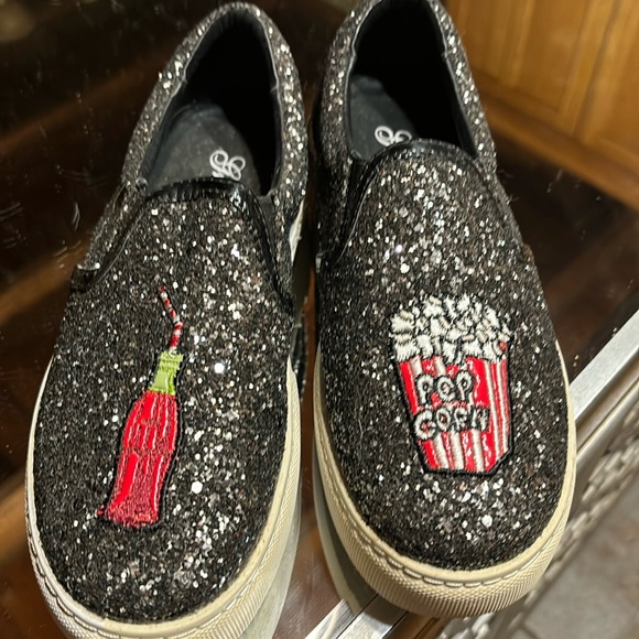 Shoes | Black Sequin Shoes With Popcorn And Cola Embroidery | Poshmark